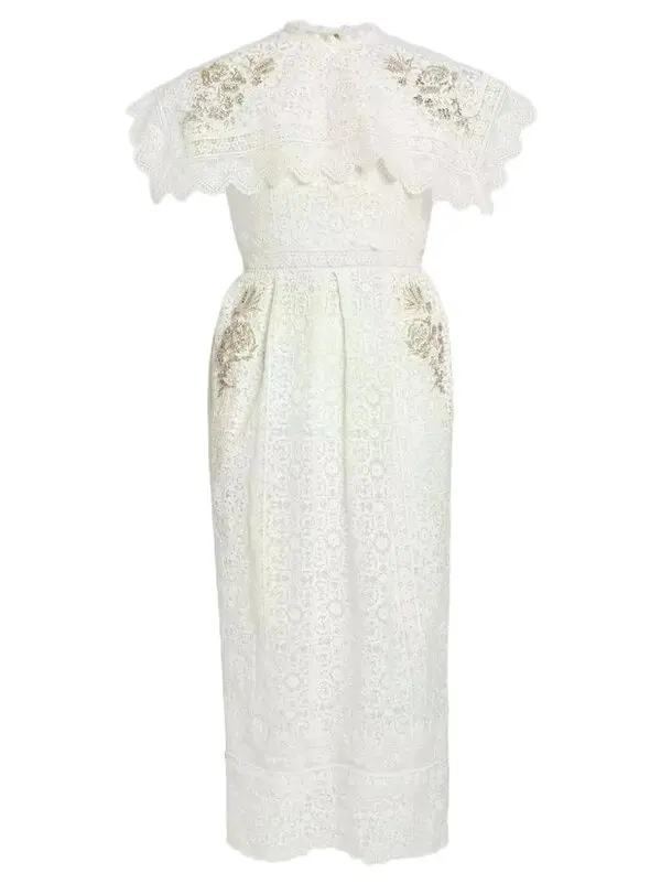Erdem Beaded Lace Midi Dress - White