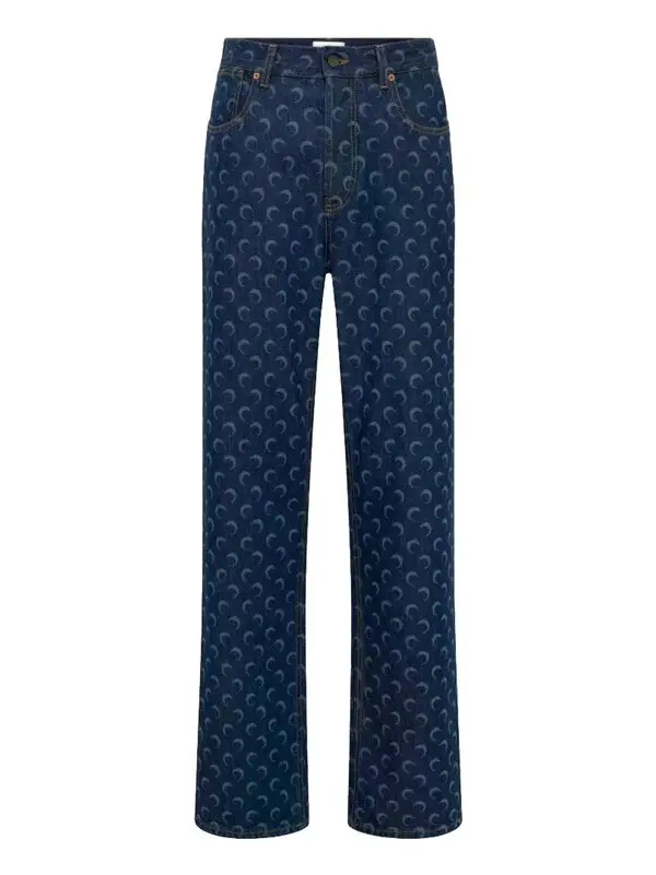 MARINE SERRE Crescent Moon Print Jeans - Blue