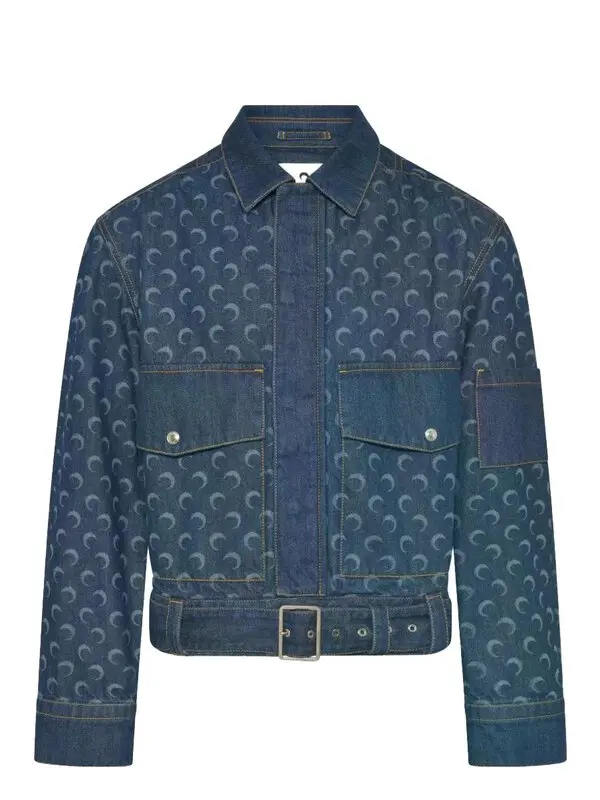 MARINE SERRE Belted Moon-print Denim Jacket - Blue