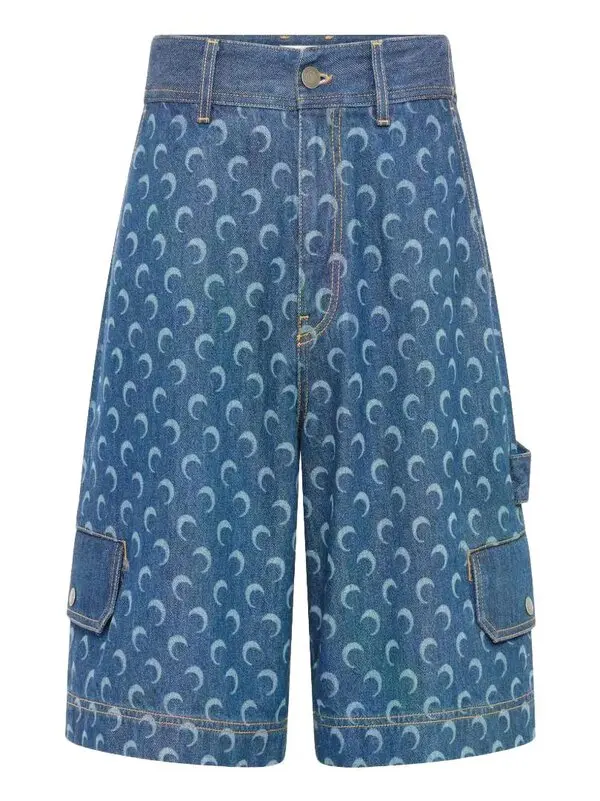 MARINE SERRE Moon-print Denim Shorts - Blue
