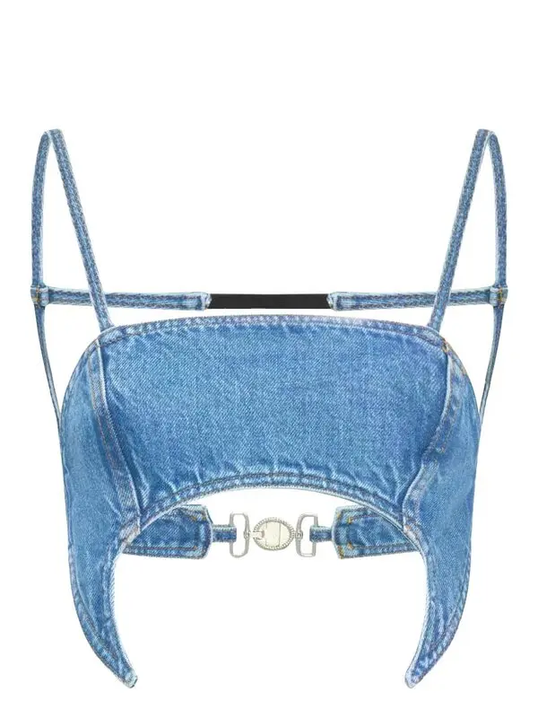 MARINE SERRE Moon Cutout Denim Top - Blue