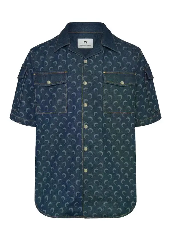 MARINE SERRE Loose Short Sleeve Denim Shirt - Blue