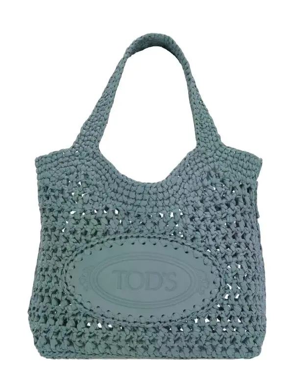 TOD'S Crochet-knit Tote Bag With Logo Patch - Blue