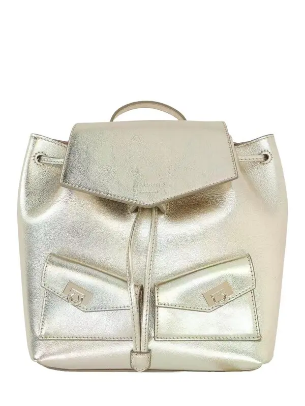 FERRAGAMO Metallic-finish Leather Backpack - Gold