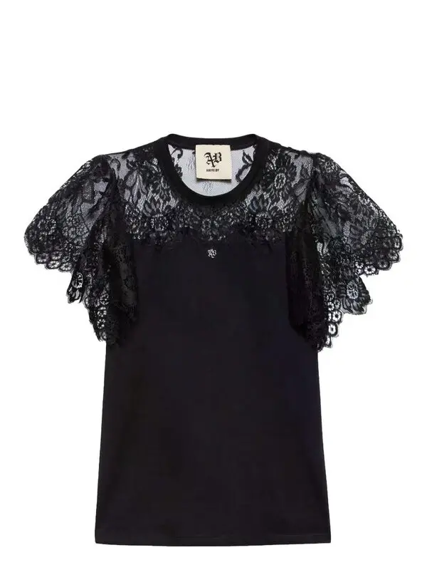 ANIYE BY Harlem Lace-paneled Butterfly-sleeve T-shirt - Black