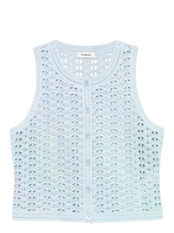 Sandro Buttoned Crochet Top - Blue
