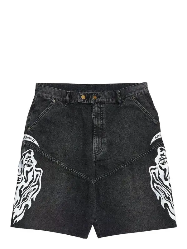 WARREN LOTAS Embroidered Moto Denim Shorts - Black