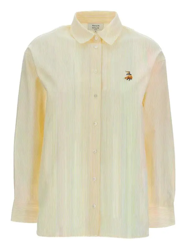 Maison Kitsuné Striped Embroidered-patch Shirt - Yellow