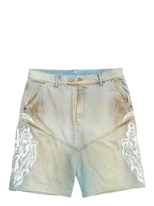 WARREN LOTAS Embroidered Reaper Denim Shorts - Blue