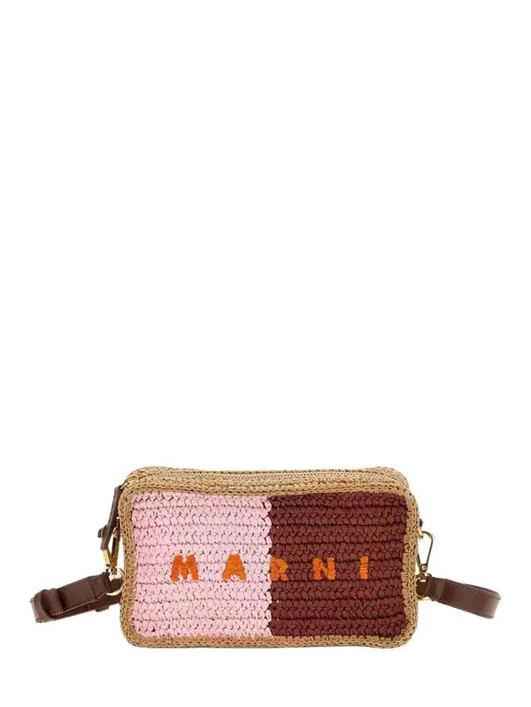 Marni Logo-embroidered Woven Shoulder Bag - Brown