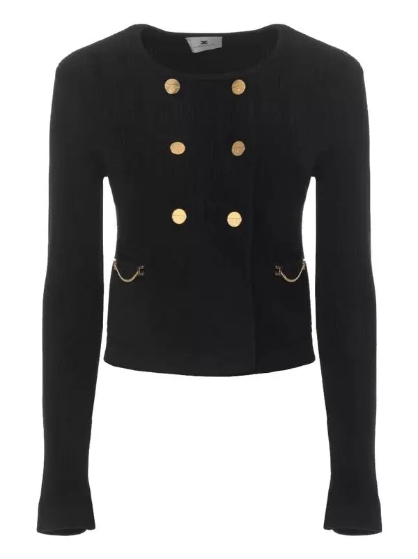 Elisabetta Franchi Double-breasted Ribbed Cardigan - Black
