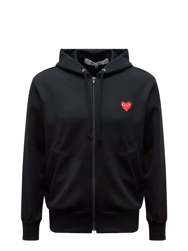 Play Comme Des Garcon Heart-patch Zip-up Hoodie - Black