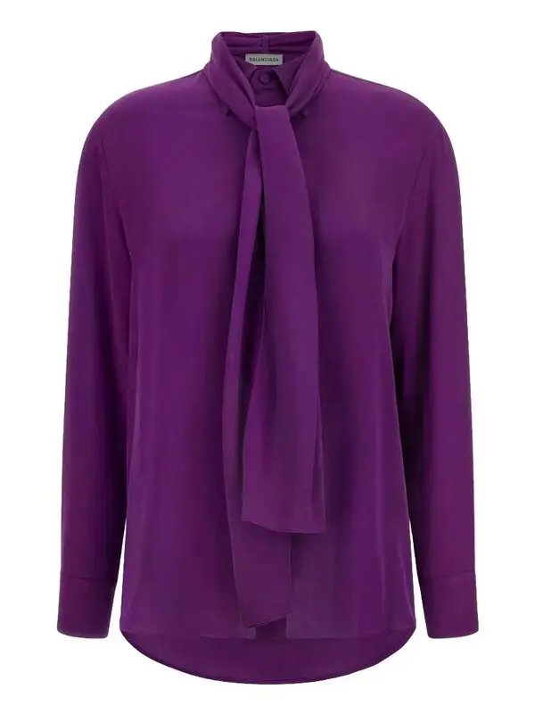 Balenciaga Scarf-collar Silk Shirt - Purple