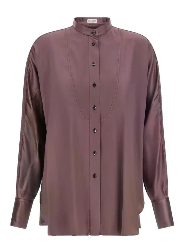 Brunello Cucinelli Silk-satin Shirt - Purple