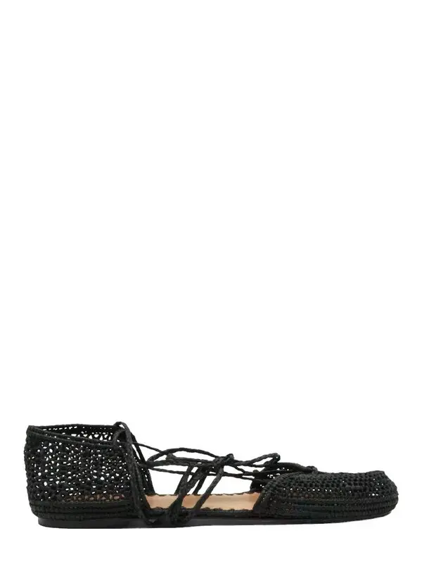 ODISSI Crochet Lace-up Ballet Flats - Black