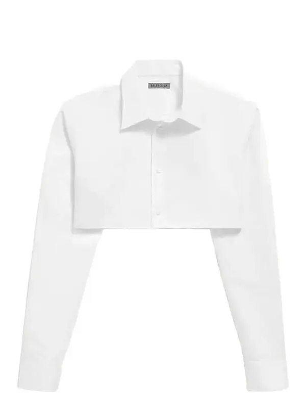 Balenciaga Embroidered-logo Cropped Shirt - Neutrals