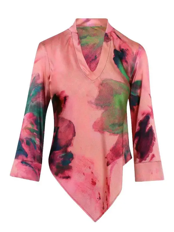 KITAGI Abstract-print Asymmetric Top - Pink