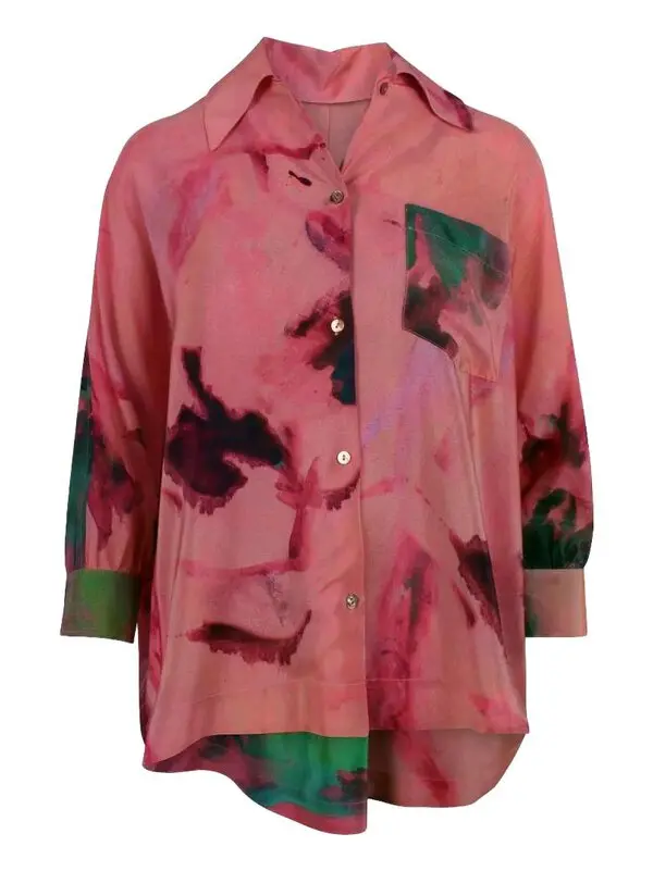 KITAGI Abstract-print Button-up Shirt - Pink