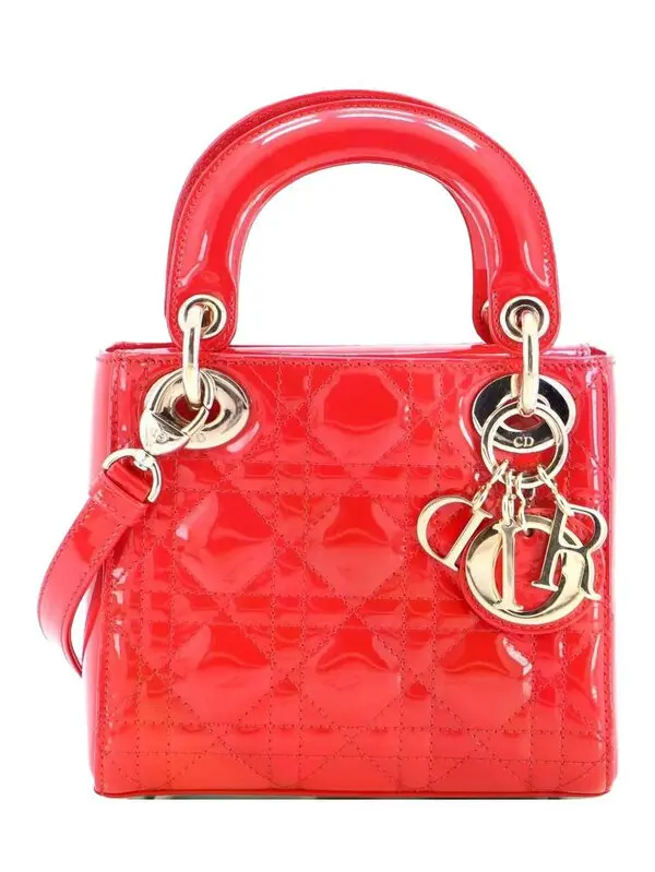 Dior Lady Mini Satchel Cannage Quilt Patent - Red