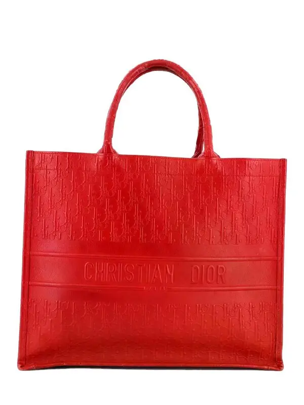 Dior Oblique Embossed Calfskin Large Tote Bag - Red