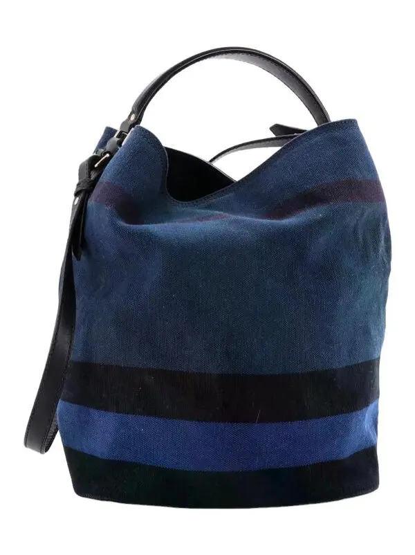Burberry Ashby House Check Canvas Medium Bucket Bag - Black
