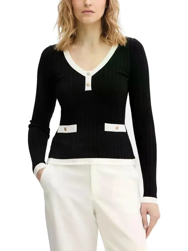 Guess Ribbed Buttoned Sweater - Black