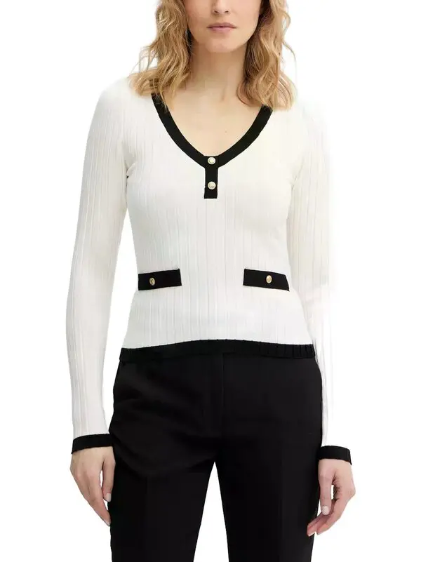 Guess Contrast-trim V-neck Sweater - White