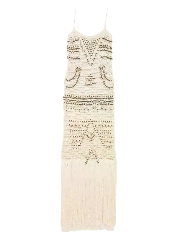 BLESS Takara Bead-embellished Fringed Maxi Dress - Neutrals