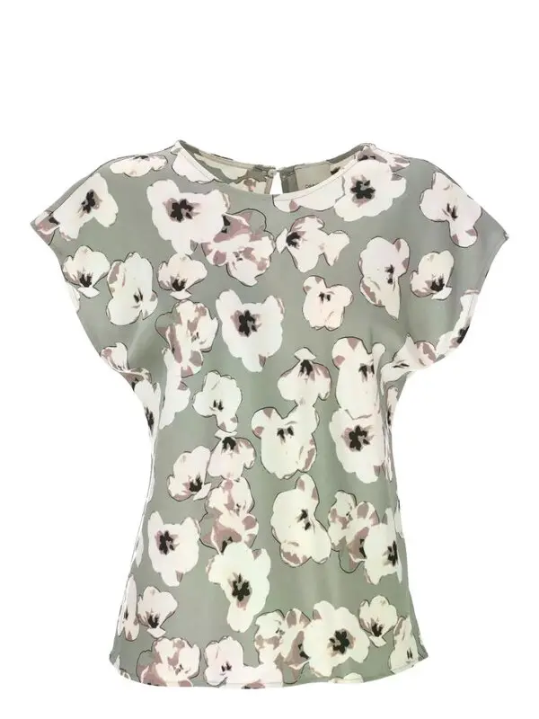Calvin Klein Floral-print Cap-sleeve Top - Green