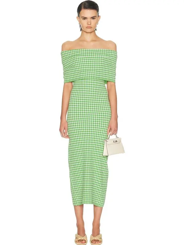 Alexis Costella Off-the-shoulder Dress - Green Gingham