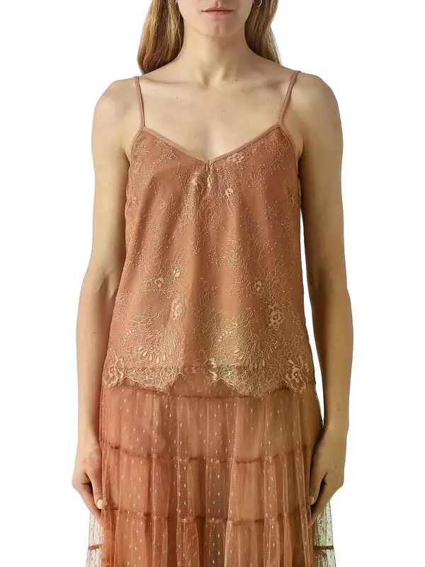TWINSET Lace-embroidered Scalloped Top - Brown