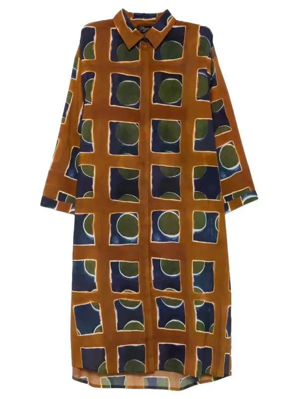 YAVI Geometric-pattern Midi Dress - Brown