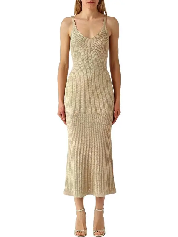 TWINSET Ribbed-knit Metallic Dress - Neutrals