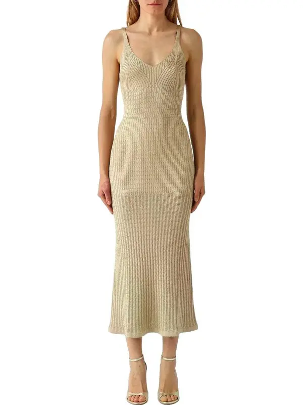 TWINSET Ribbed-knit Metallic Dress - Neutrals