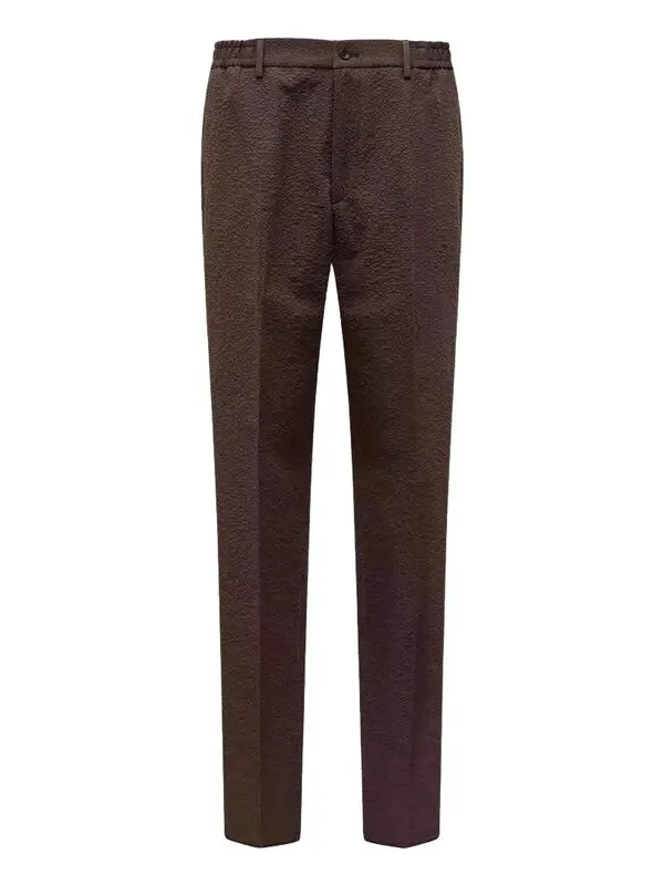 Tagliatore Seersucker-textured Pleated Trousers - Brown