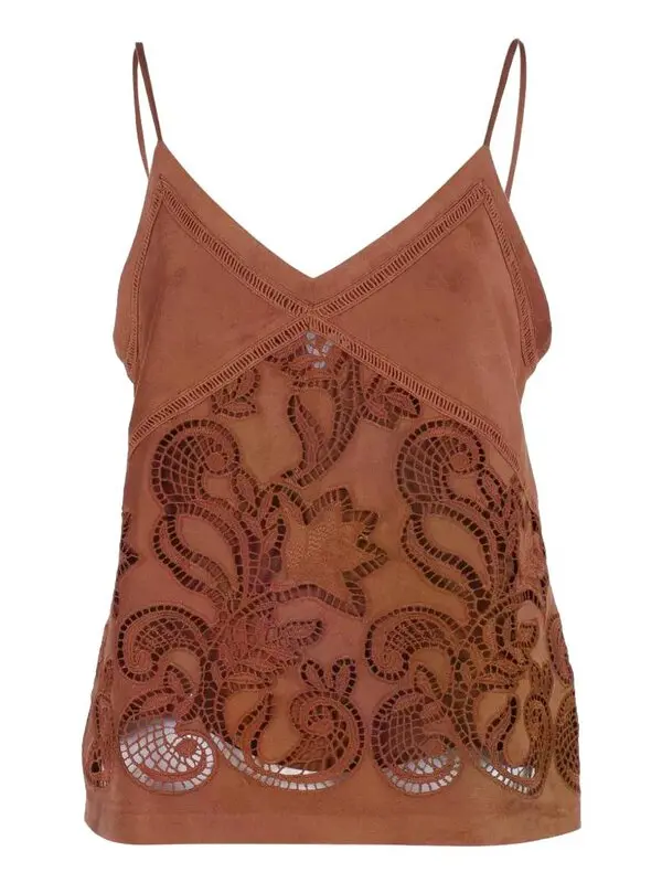 ERMANNO FIRENZE Lace-cutout V-neck Top - Brown