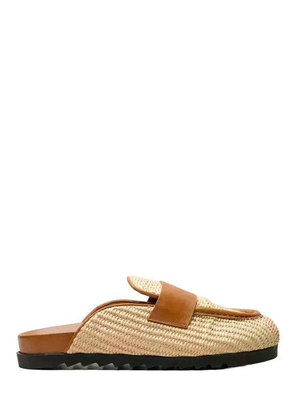 CHUCKIES Woven Raffia Mules With Leather Trim - Neutrals