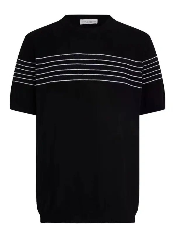 ROBERTO COLLINA Stripe-pattern Short-sleeve T-shirt - Black