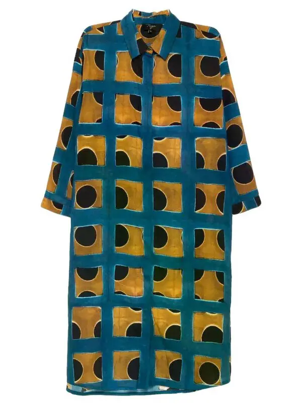 YAVI Geometric-pattern Midi Shirt Dress - Blue