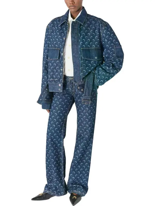 MARINE SERRE Crescent Moon Print Jeans - Blue