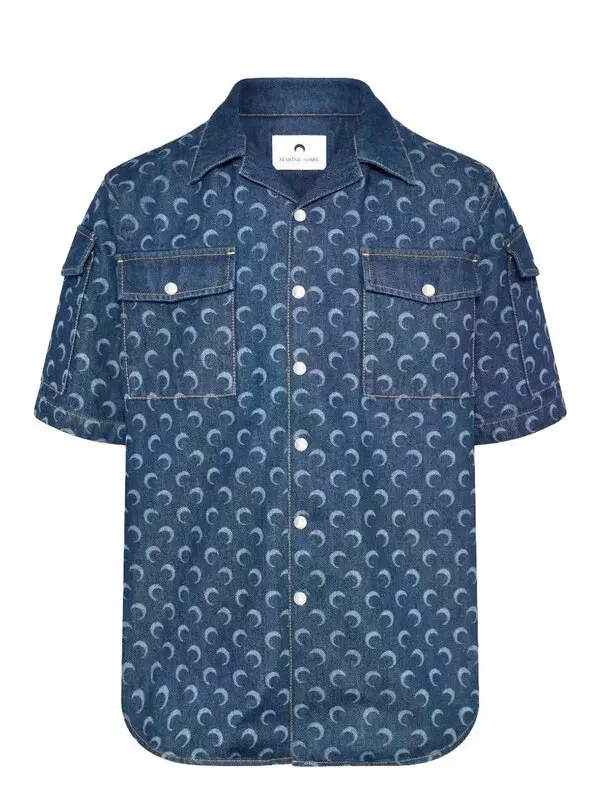 MARINE SERRE Moon-pattern Denim Shirt - Blue