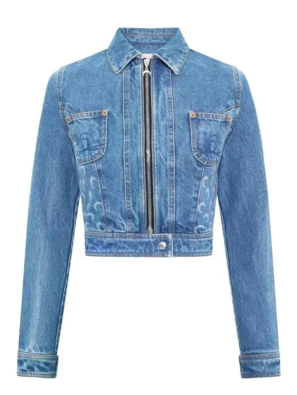 MARINE SERRE Cropped Moon Print Denim Jacket - Blue