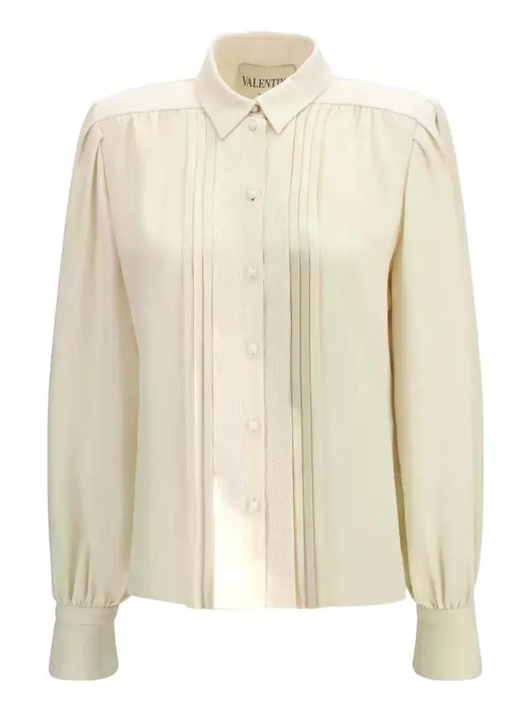 Valentino Garavani Cady Pintuck Shirt With Lace Trim - Neutrals