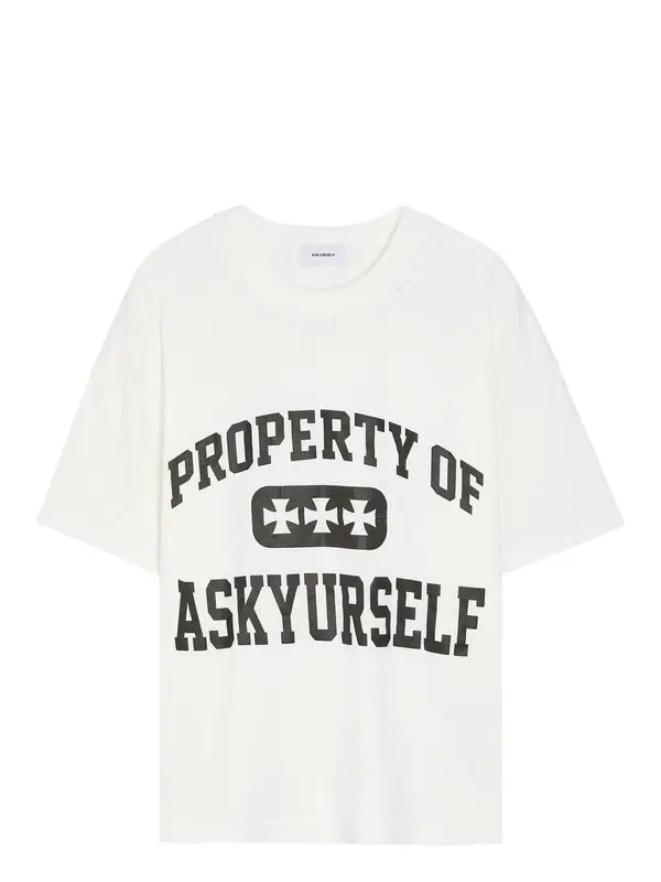 ASKYURSELF Printed Distressed Cotton T-shirt - White