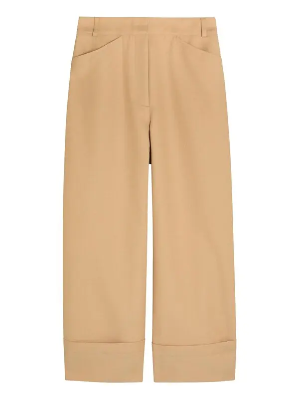 Another Tomorrow Turn-up Cuff Wide-leg Trousers - Khaki