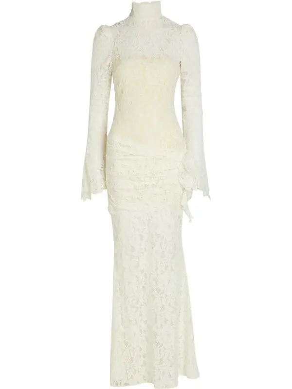 DE LA VALI Appliquéd Guipure Lace Maxi Dress - White