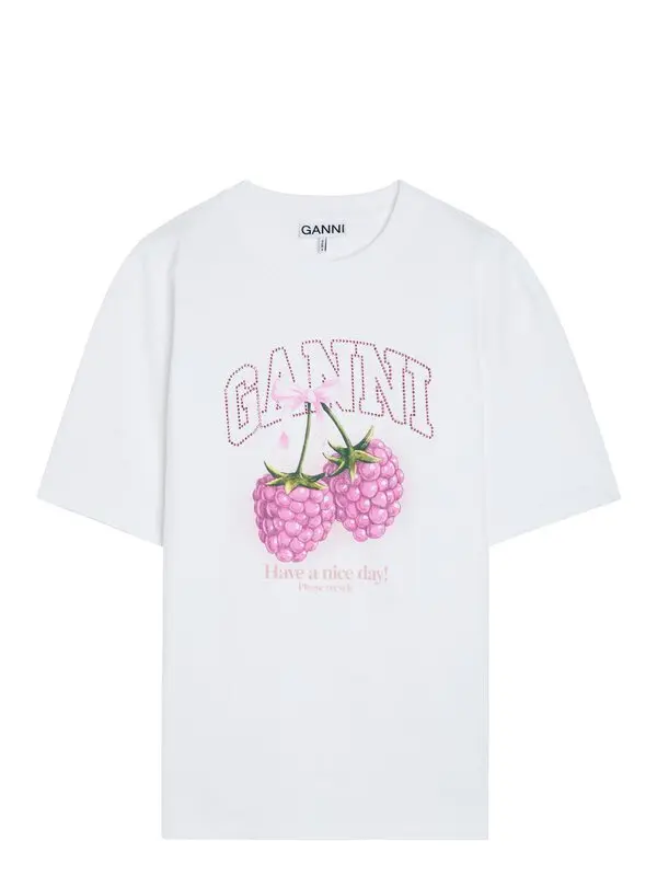 GANNI Printed Cotton T-shirt - White