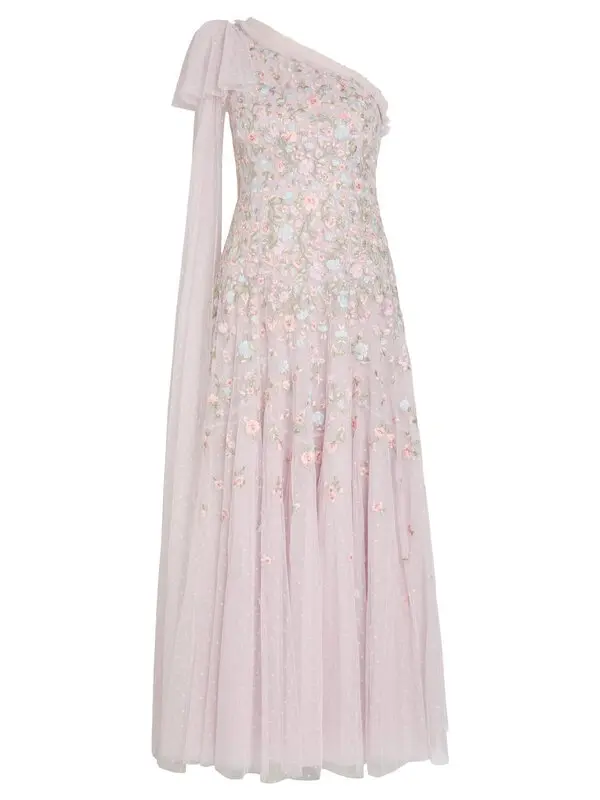 NEEDLE & THREAD Floral-embroidered Tulle Gown - Light Purple
