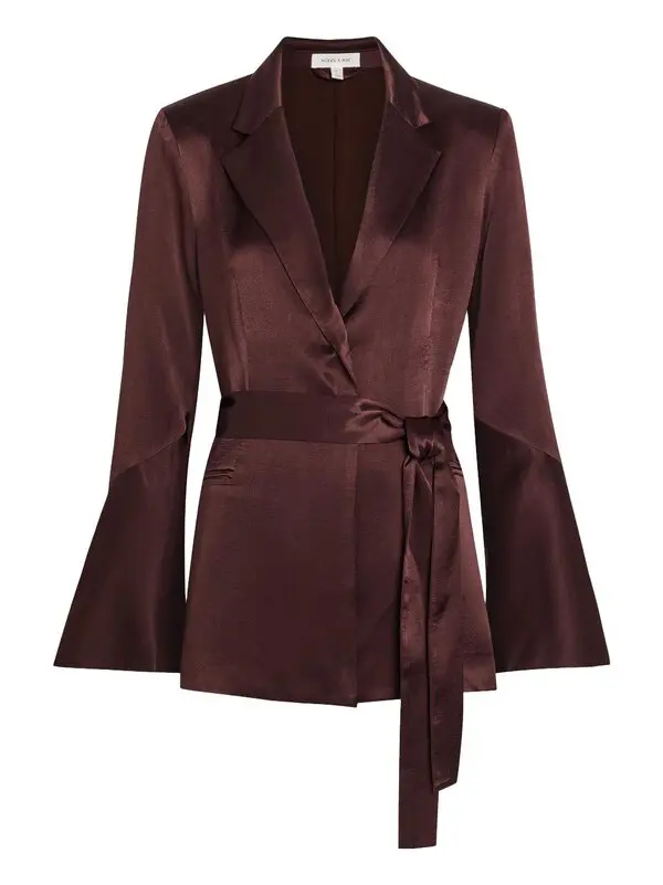 Shona Joy La Lune Flared Belted Satin Blazer - Dark Brown