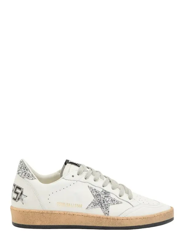 GOLDEN GOOSE Ball Star Glittered Leather Sneakers - White And Grey